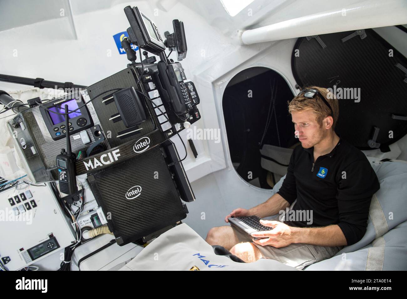 French skipper Francois Gabart onboard the IMOCA MACIF training for the ...