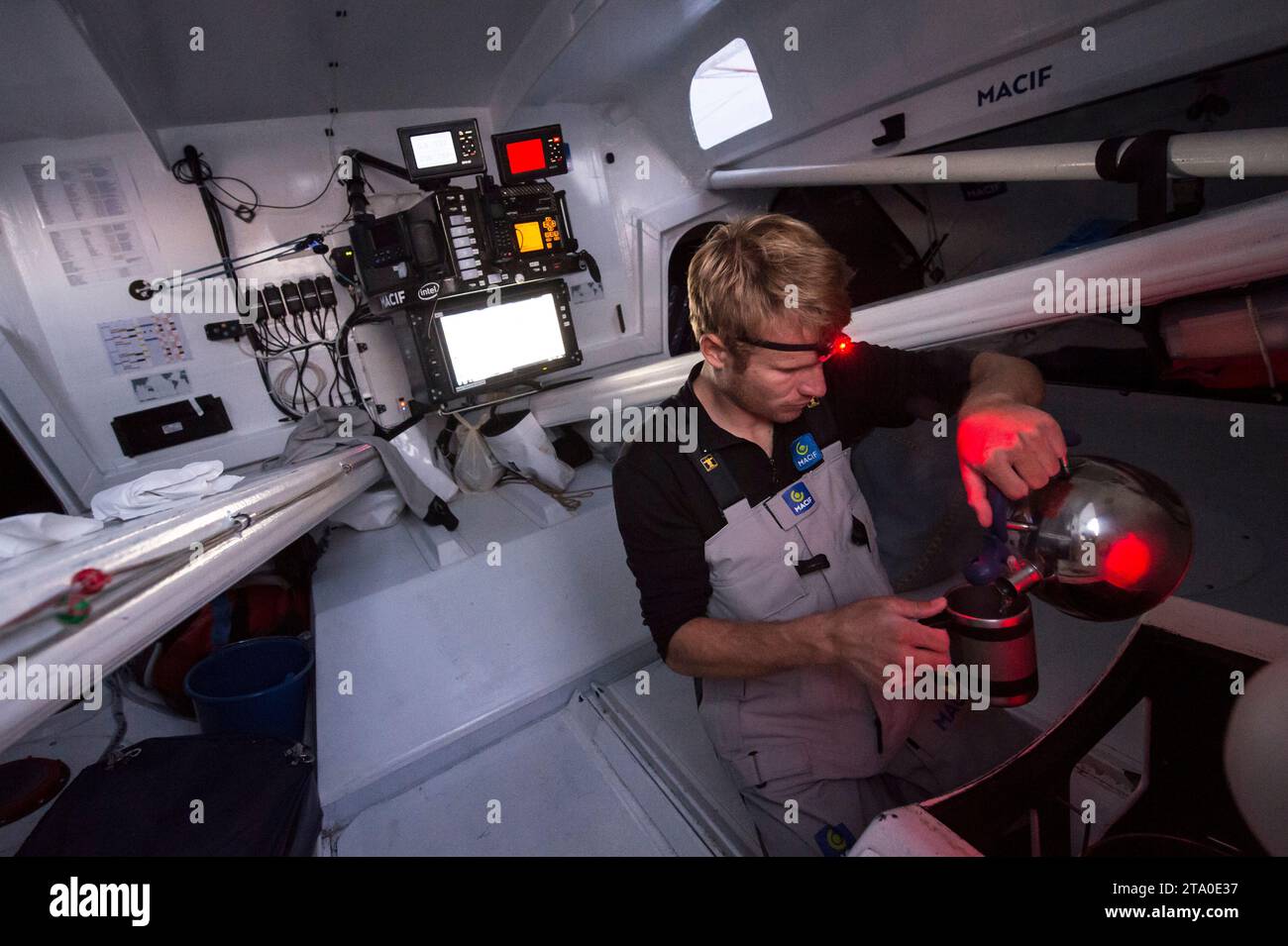 French skipper Francois Gabart onboard the IMOCA MACIF training for the ...