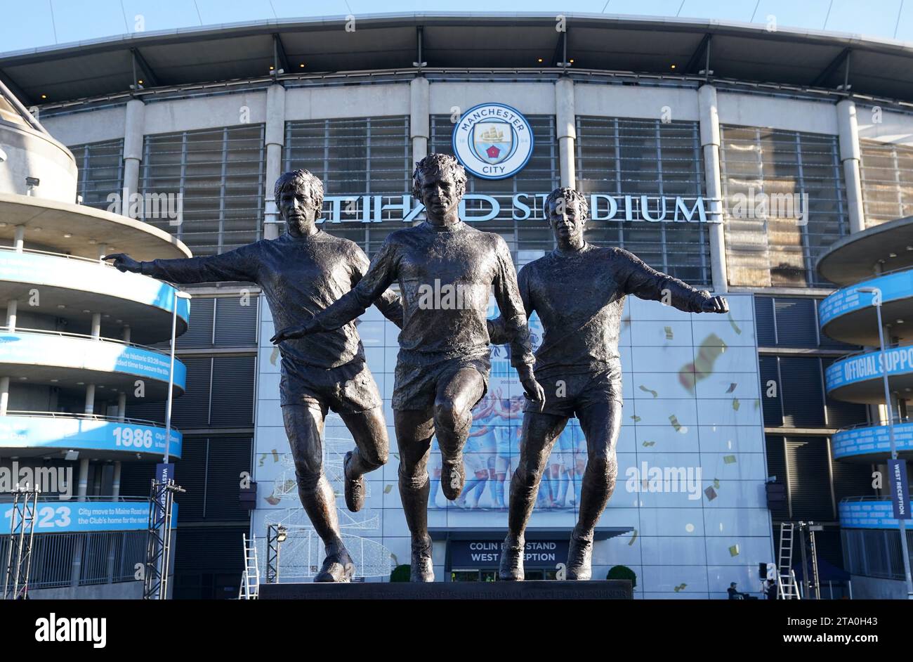 The new sculpture outside the Etihad Stadium of former Manchester City ...
