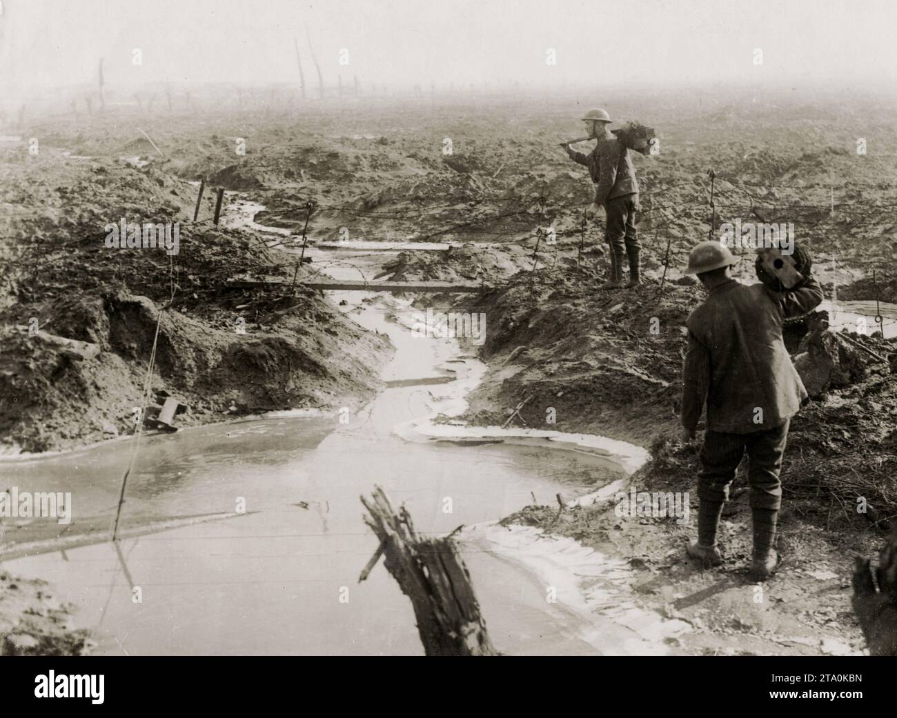 WW1 World War I - Mud and ice on a battlefield near Ypres, Belgium ...