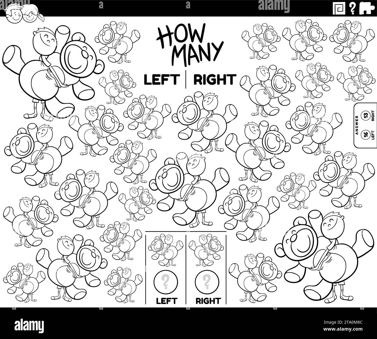 Cartoon illustration of educational game of counting left and right ...