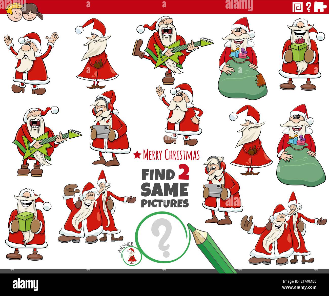 Cartoon illustration of finding two same pictures educational activity ...