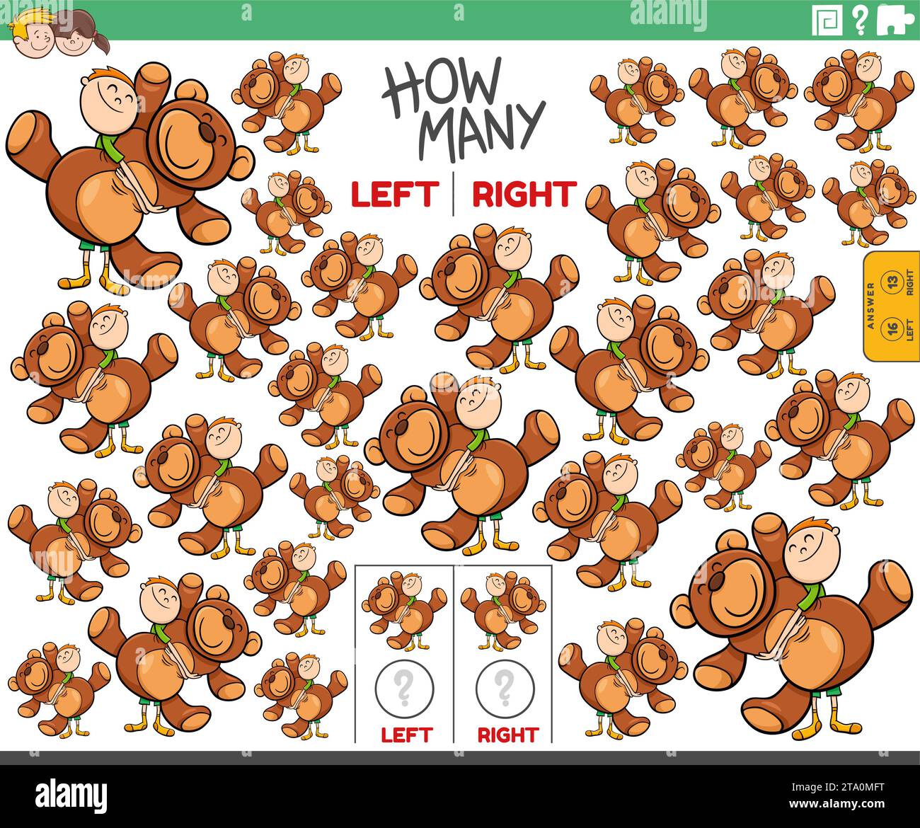 Cartoon illustration of educational game of counting left and right ...