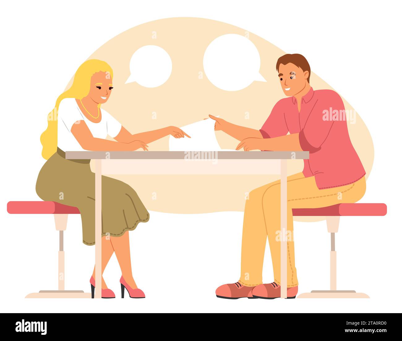 Pensive couple making decision, brainstorming and planning vector ...