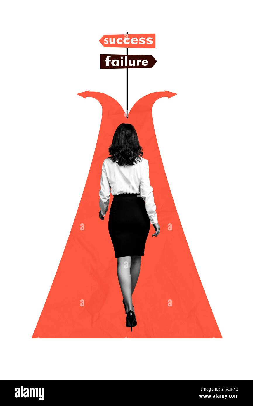 Creative collage poster banner of business lady step in career choose ...