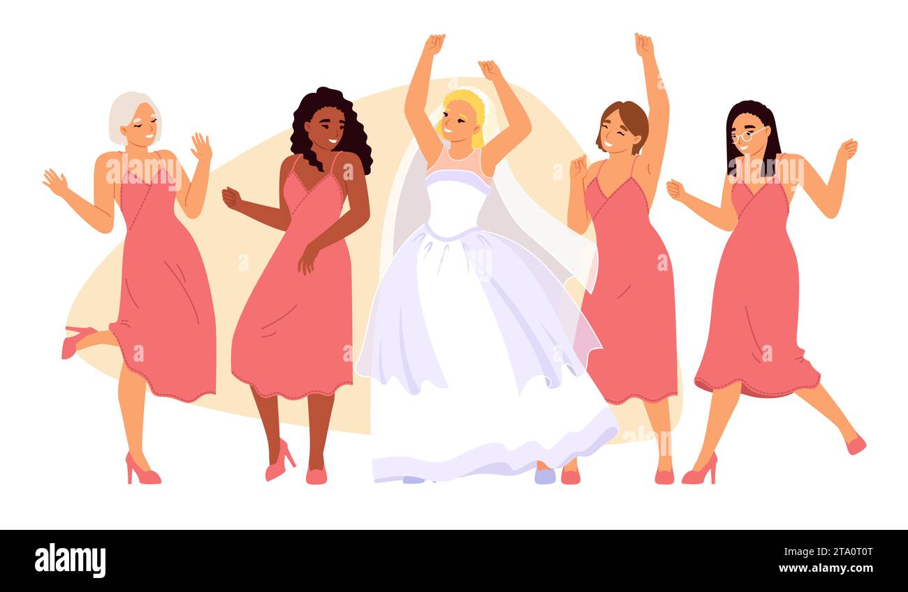 Hen party celebration scene with bride and friends dancing Stock Vector ...
