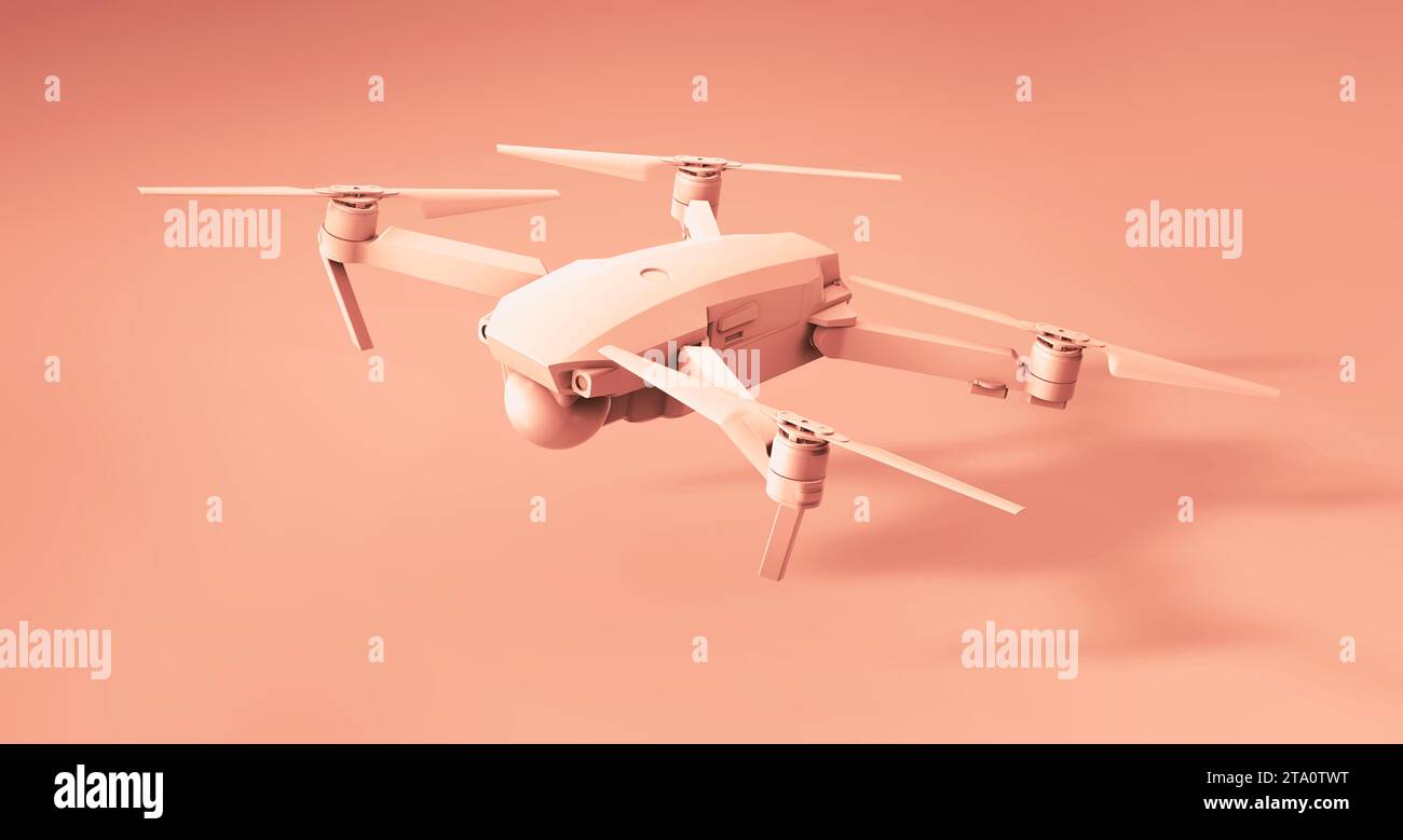 Air Drone Fly on a Soft Red Studio Background. Perspective View. Minimal Concept. 3D Render ...