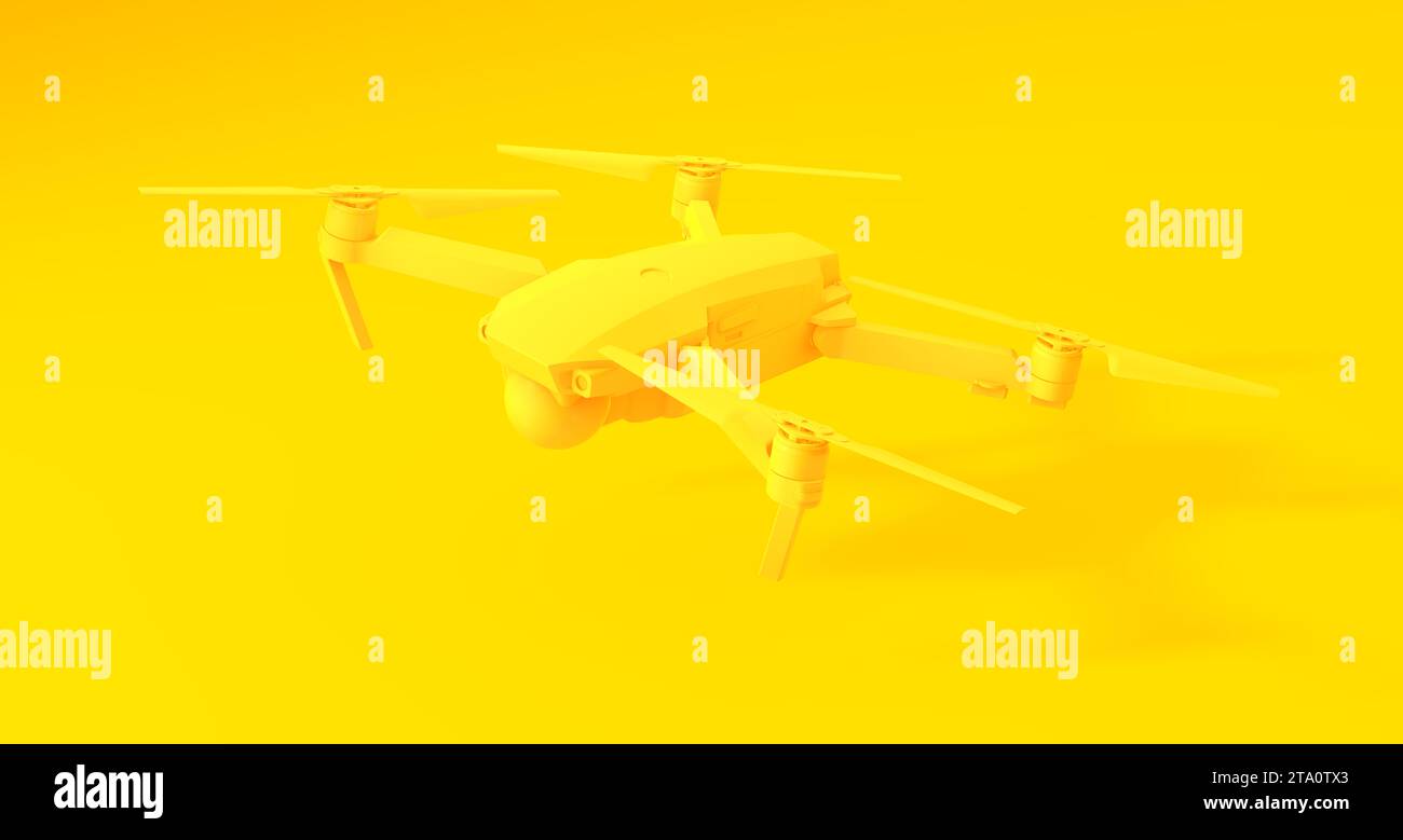 Yellow Air Quadrocopter on a Yellow Studio Background. Perspective View ...