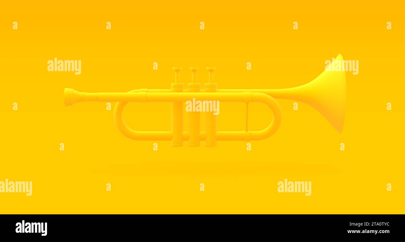 Yellow Trumpet Musical Instrument on a Yellow Studio Background. Front ...