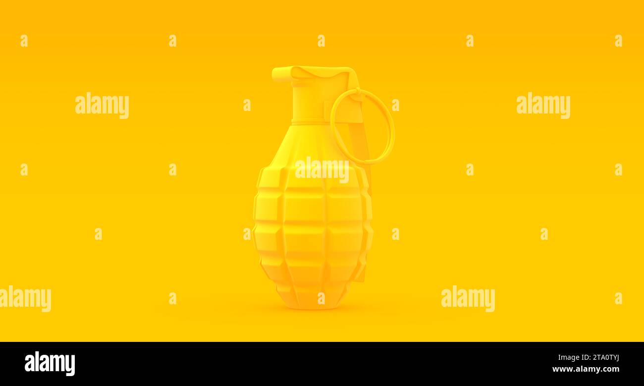 Yellow Military Grenade on a Yellow Studio Background. Front view ...
