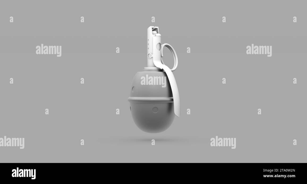 Military Grenade on a Gray Studio Background. Perspective view ...