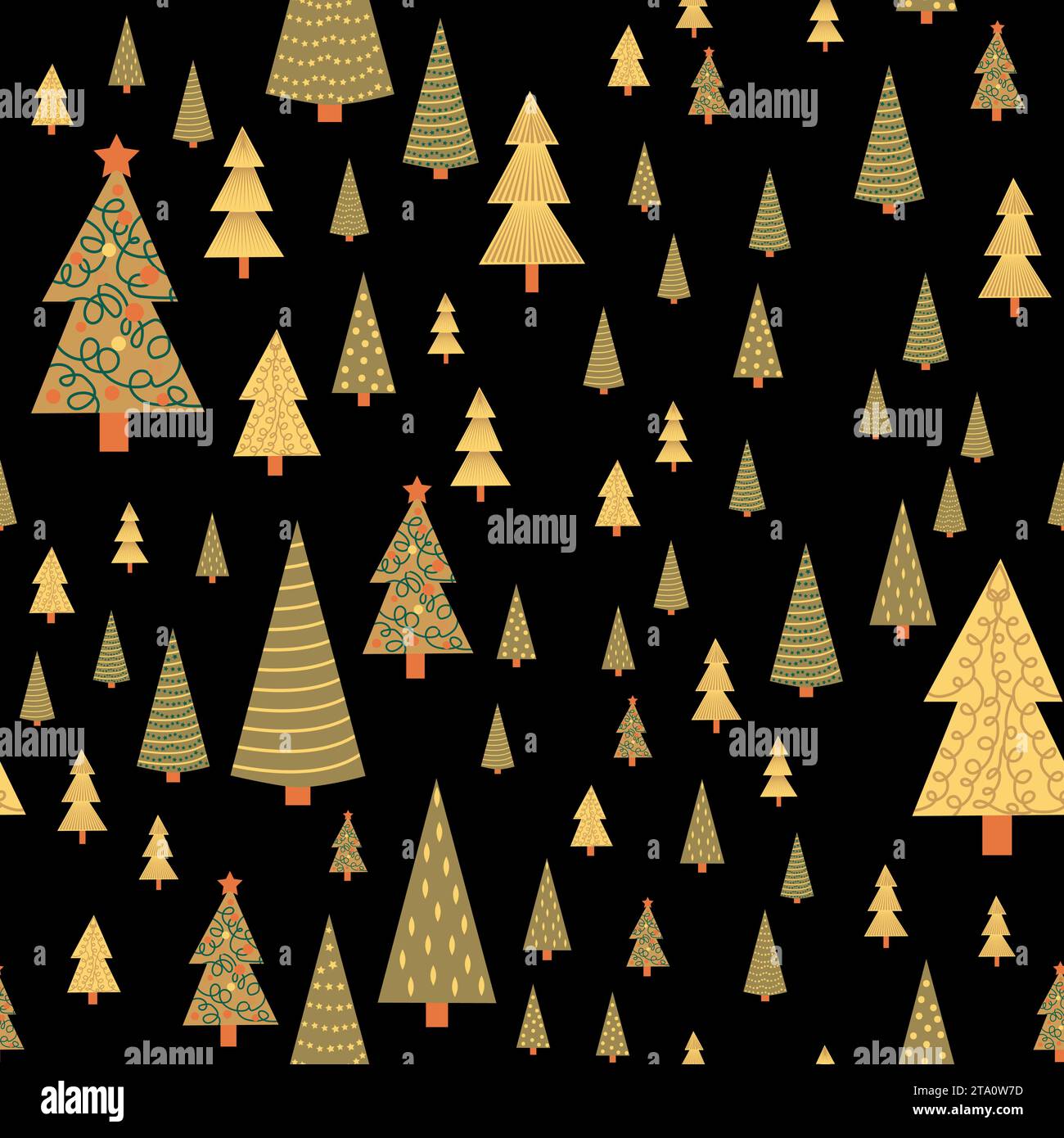 Christmas tree dense seamless pattern. golden christmas background ...