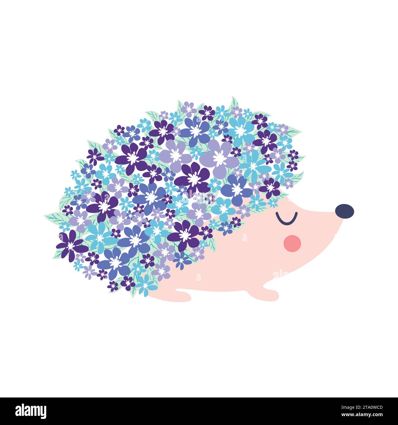 Floral hedgehog with flowers and cute hedgehogs on a white background ...