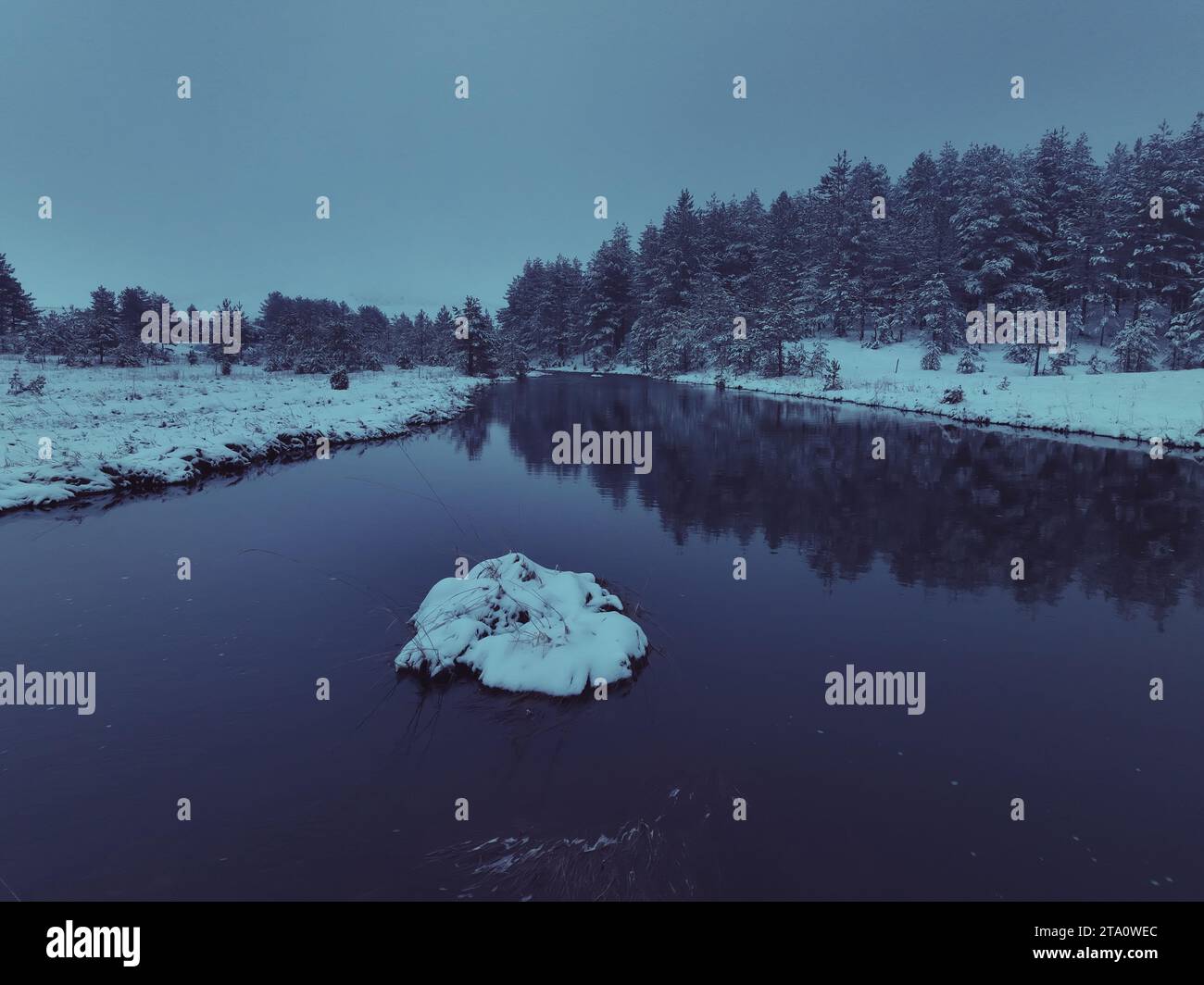 Amazing Cinematic Aerial View On Freezing River. Aerial View Flight ...