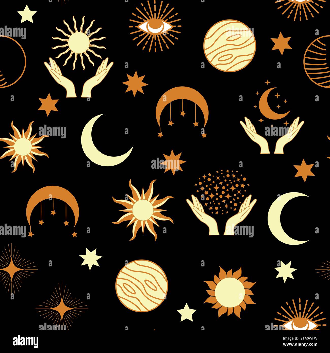 Magic seamless pattern with constellations, sun, moon, magic eyes ...