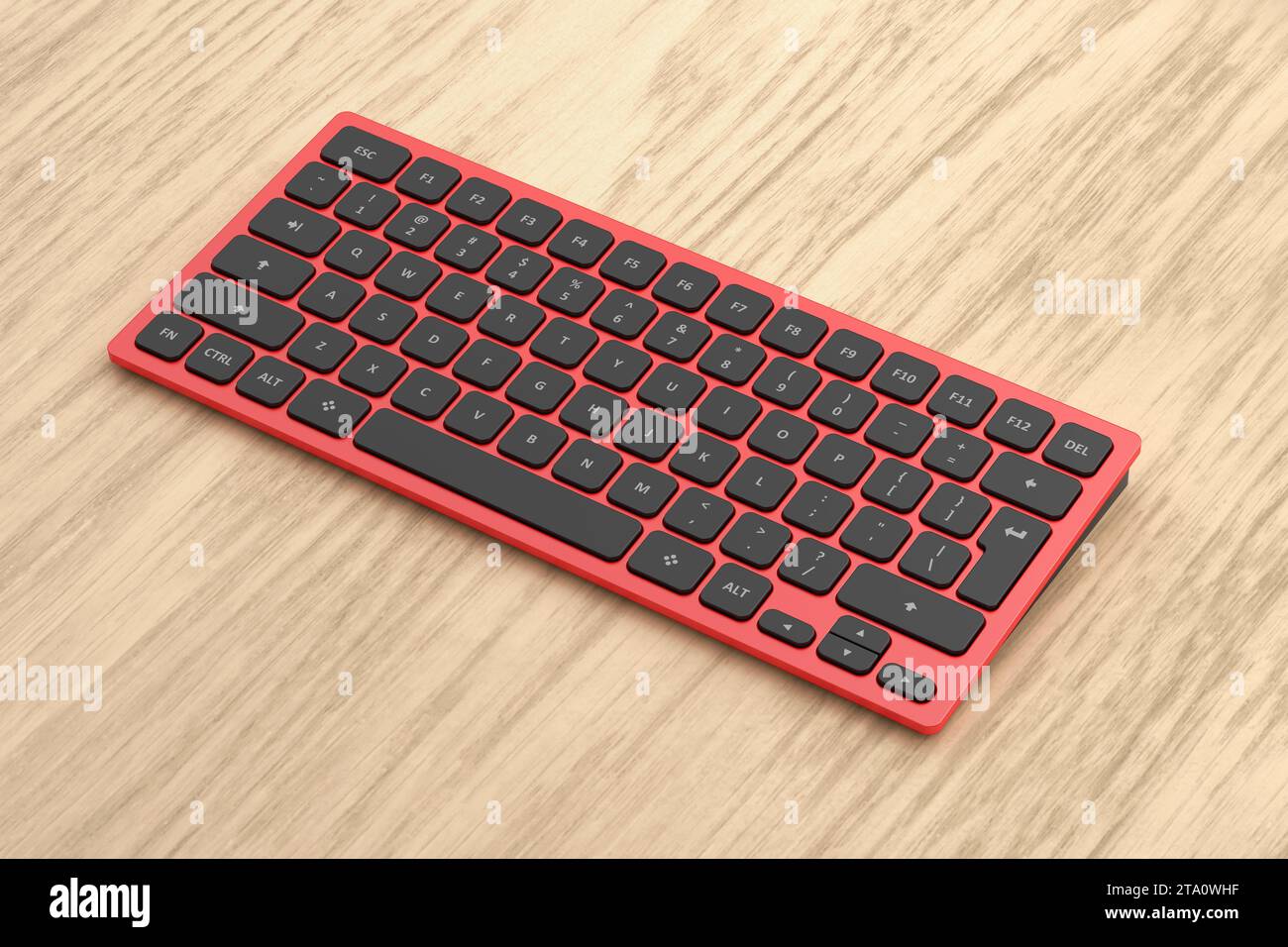 Red computer keyboard on wooden desk Stock Photo - Alamy