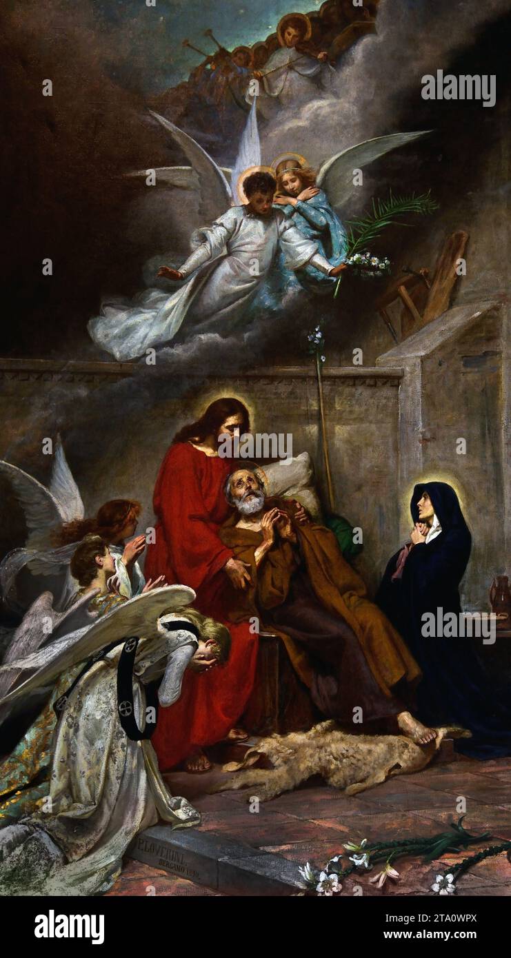 Saint Joseph`s death in a solemn tone, by Ponziano Loverini 1845-1929 ...