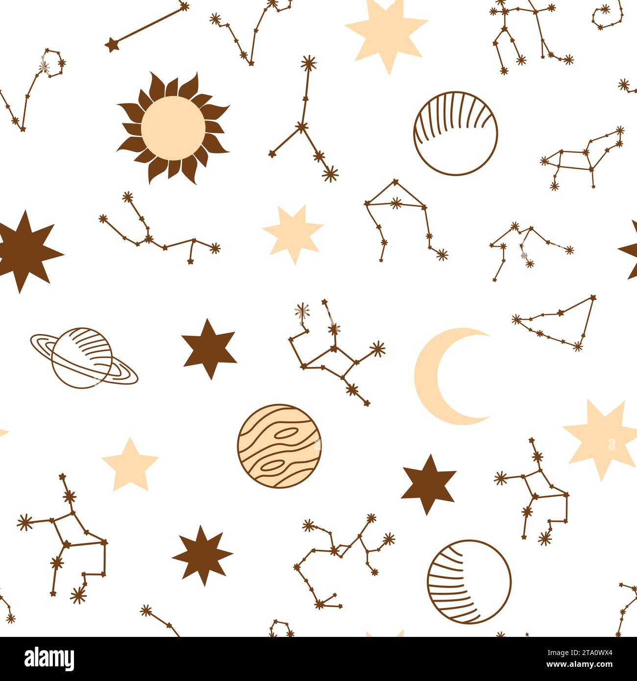 Magic seamless pattern with constellations, sun, moon, magic eyes, clouds and stars. Mystical ...