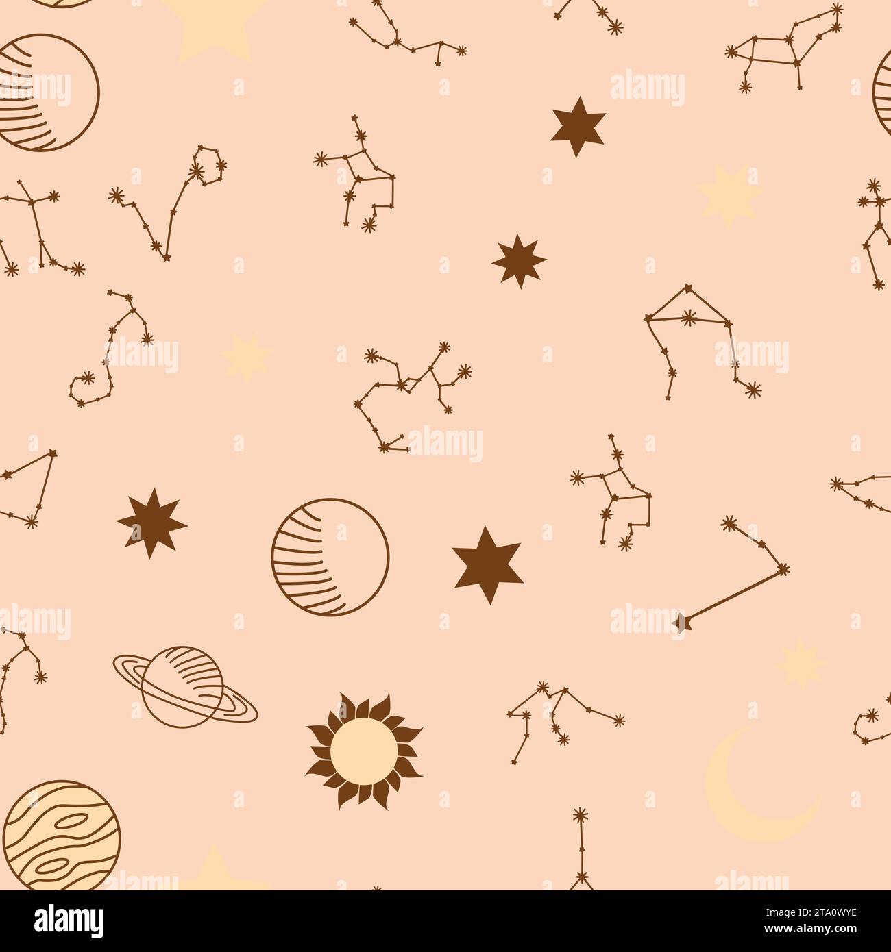 Magic seamless pattern with constellations, sun, moon, magic eyes, clouds and stars. Mystical ...