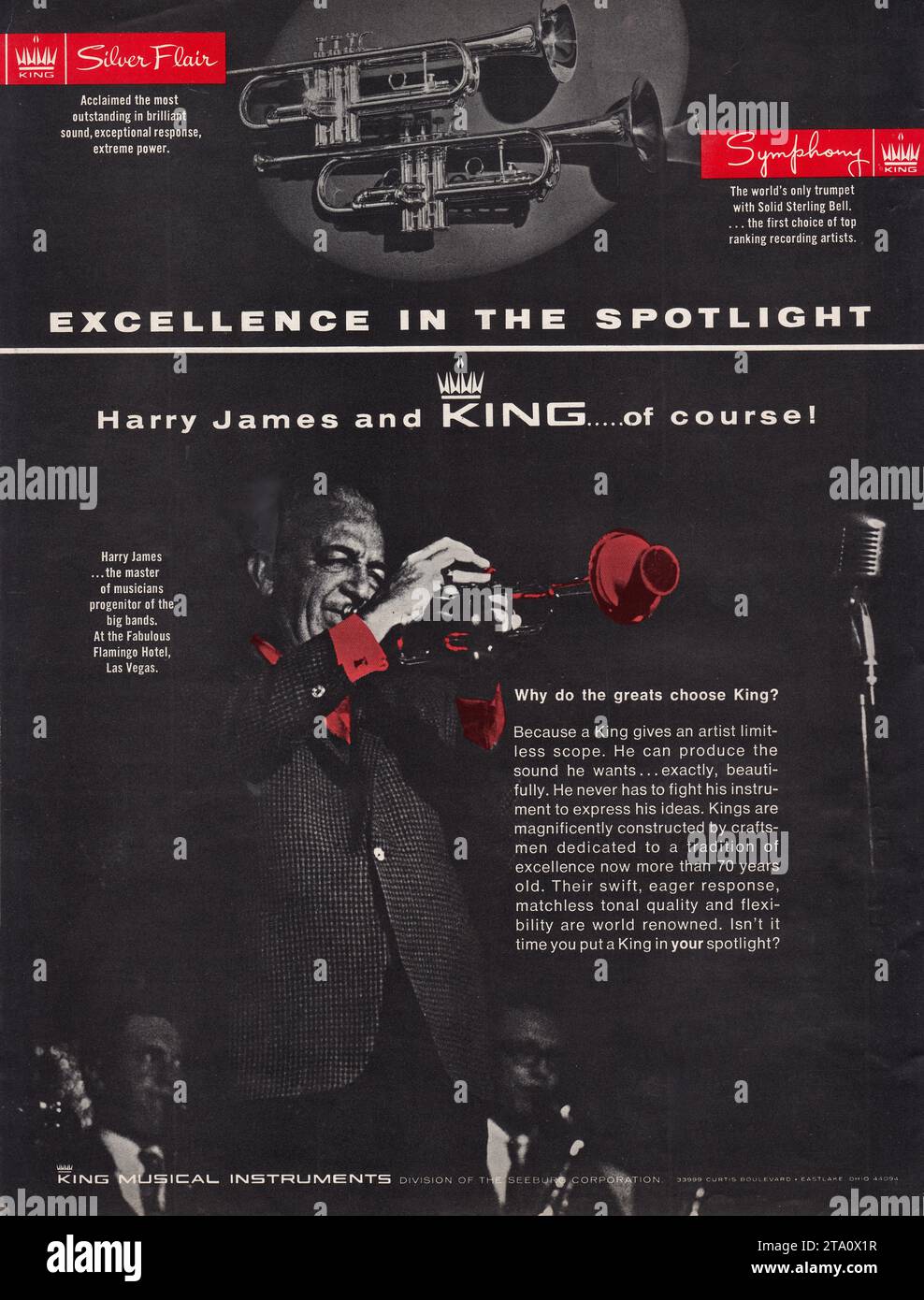 A full page ad for King trumpets featuring jazz star Harry James who ...