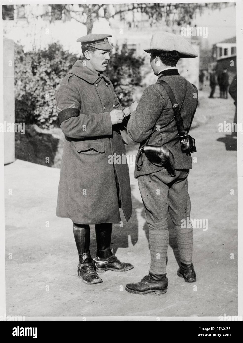 WW1 World War I - A military policemen and and Italian Carabiniere talk ...