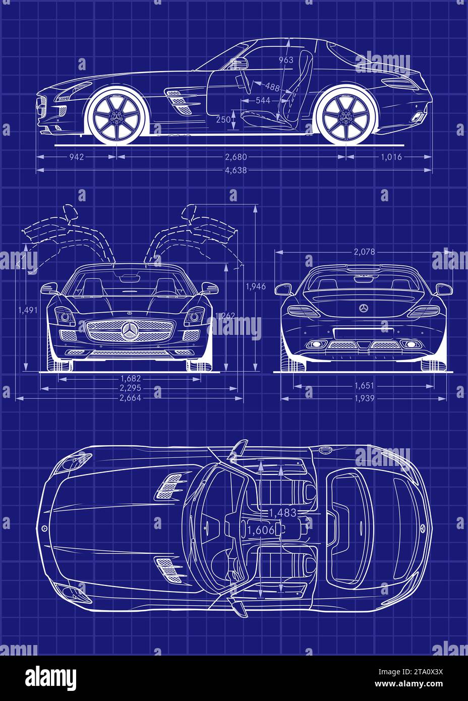Mercedes AMG SLS GT Final Edition 2014 Car Blueprint Stock Photo - Alamy