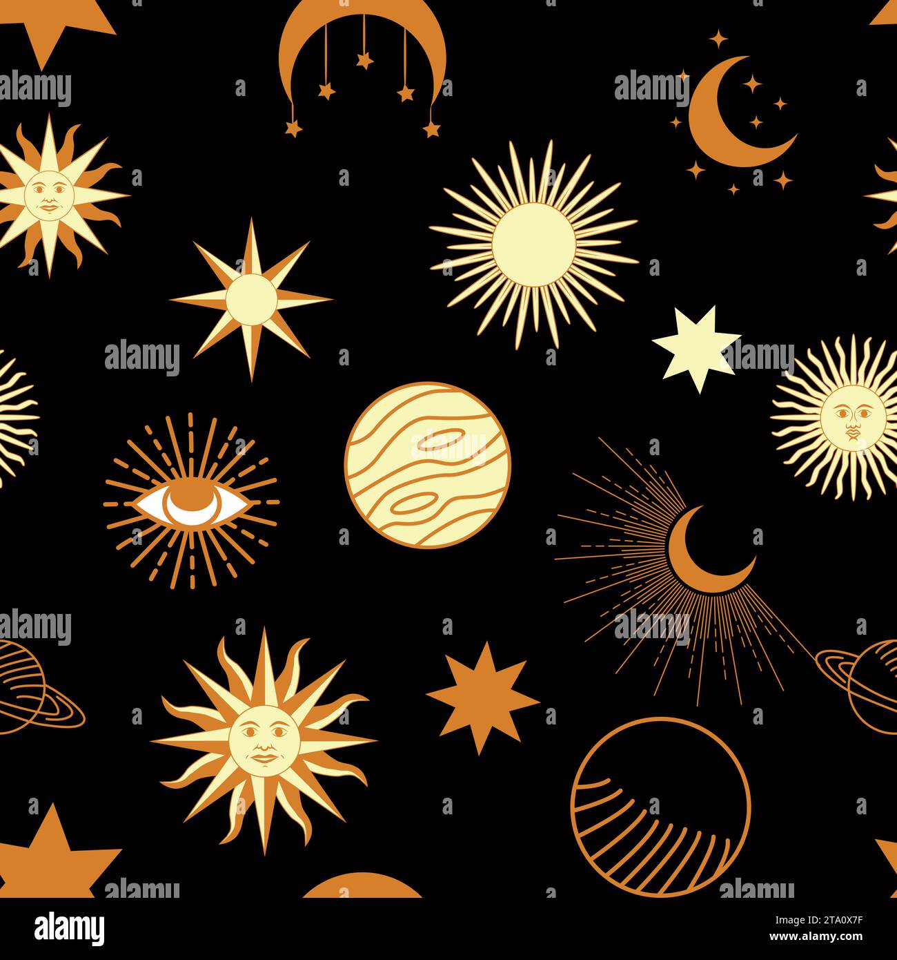 Magic seamless pattern with constellations, sun, moon, magic eyes ...