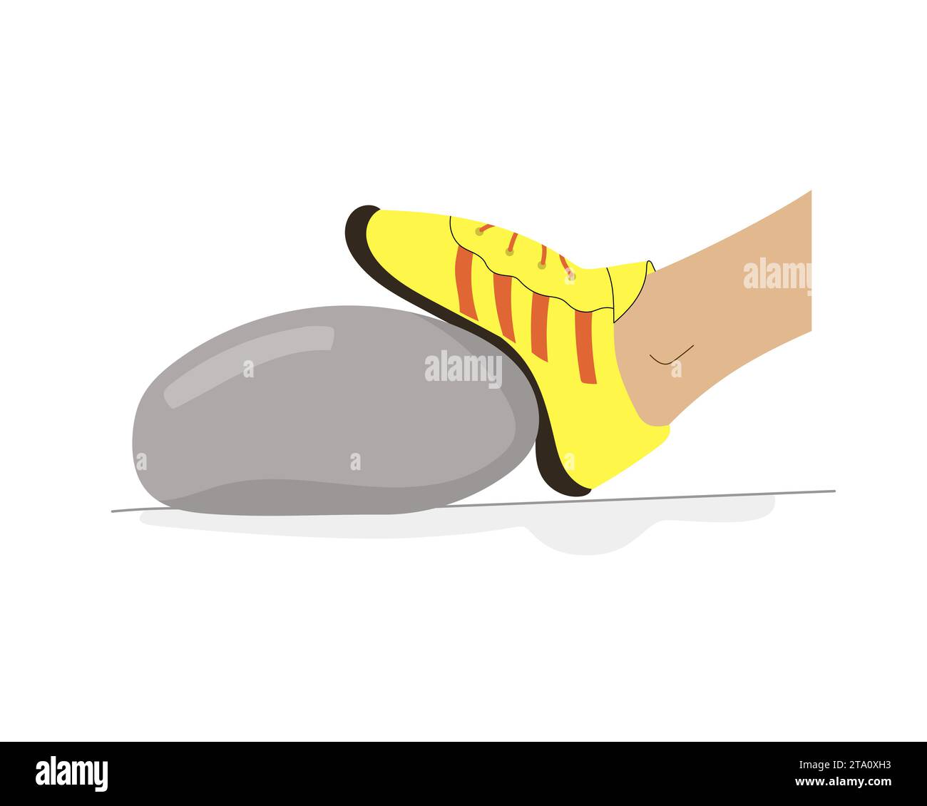 Cartoon style illustration of foot in flexible sneaker on a stone ...