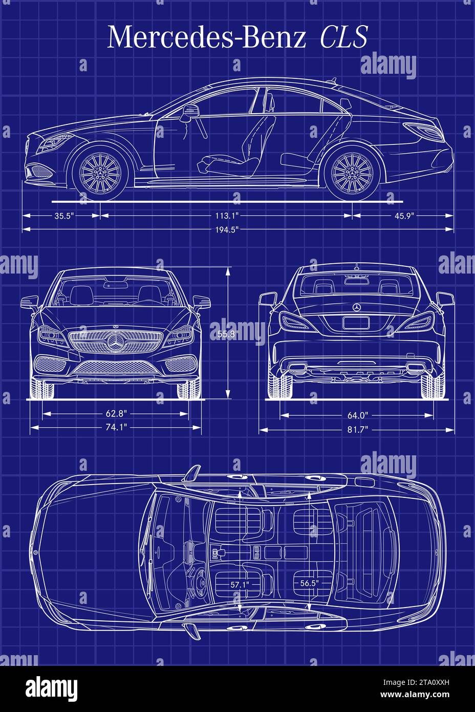 Mercedes Benz CLS 2016 Car Blueprint Stock Photo - Alamy