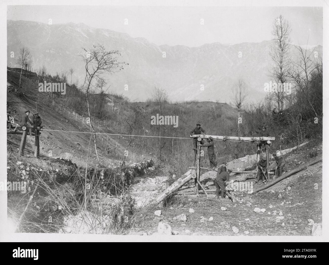 WW1 World War I - Men building a bridge over a dry river bed Stock ...