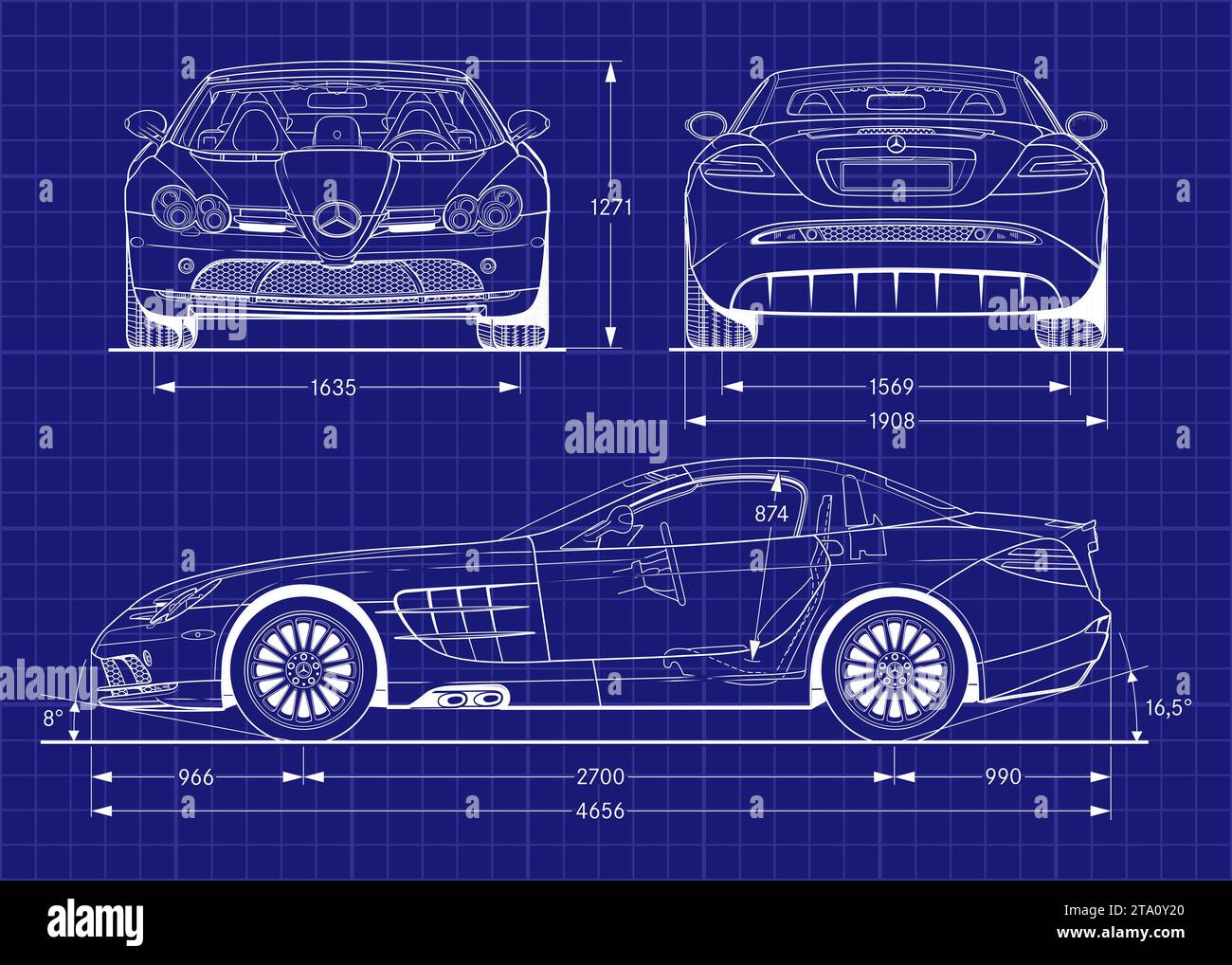 Mercedes SLR McLaren Roadster 722 S 2009 Car Blueprint Stock Photo - Alamy