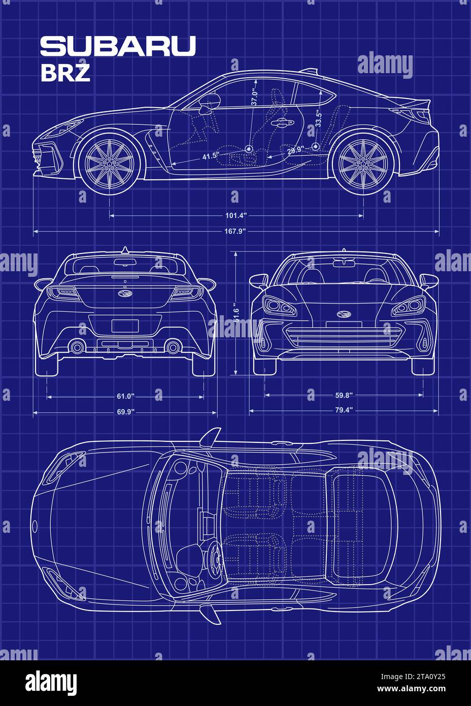 Subaru BRZ 2023 Car Blueprint Stock Photo - Alamy