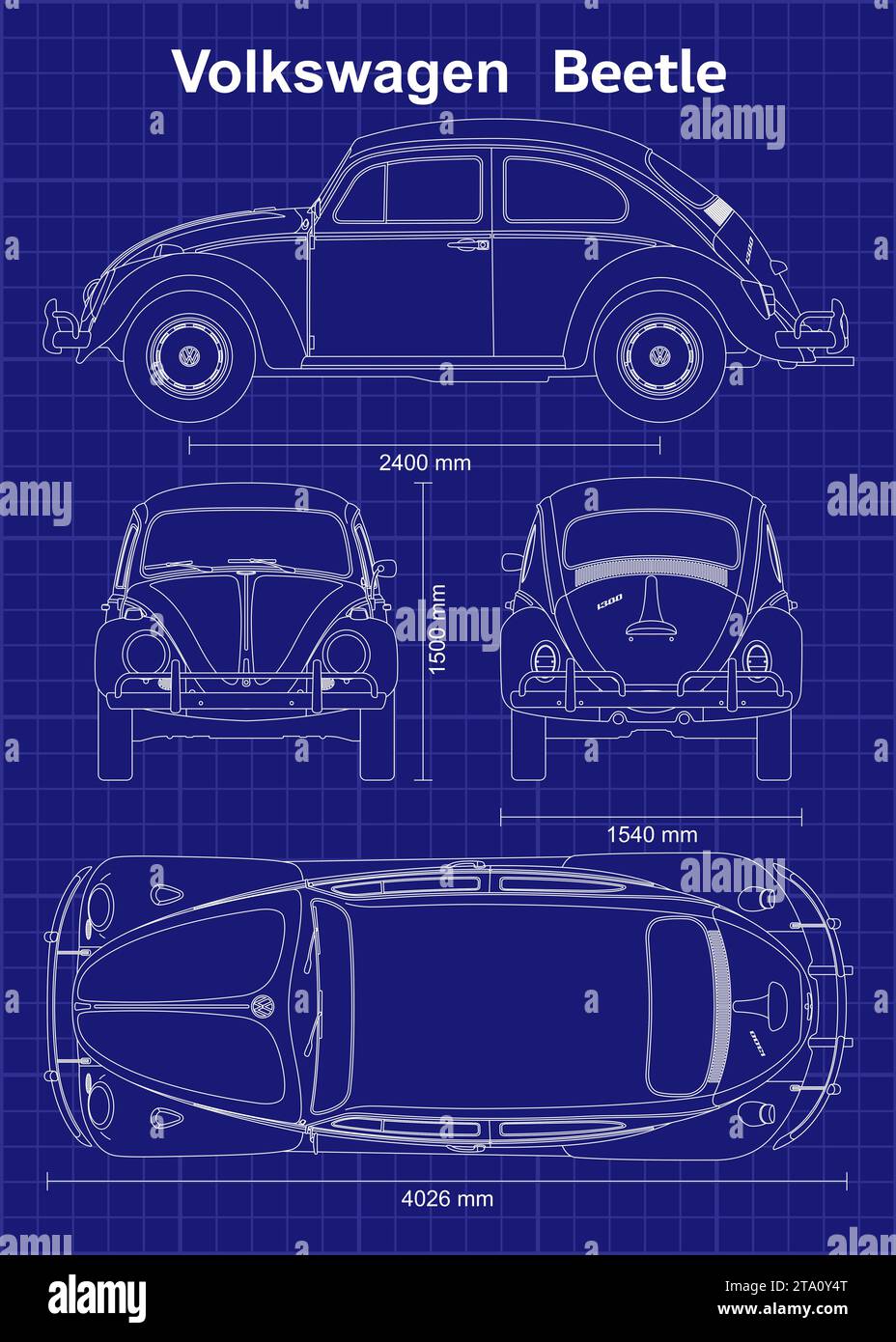 Volkswagen Beetle car blueprint Stock Photo - Alamy