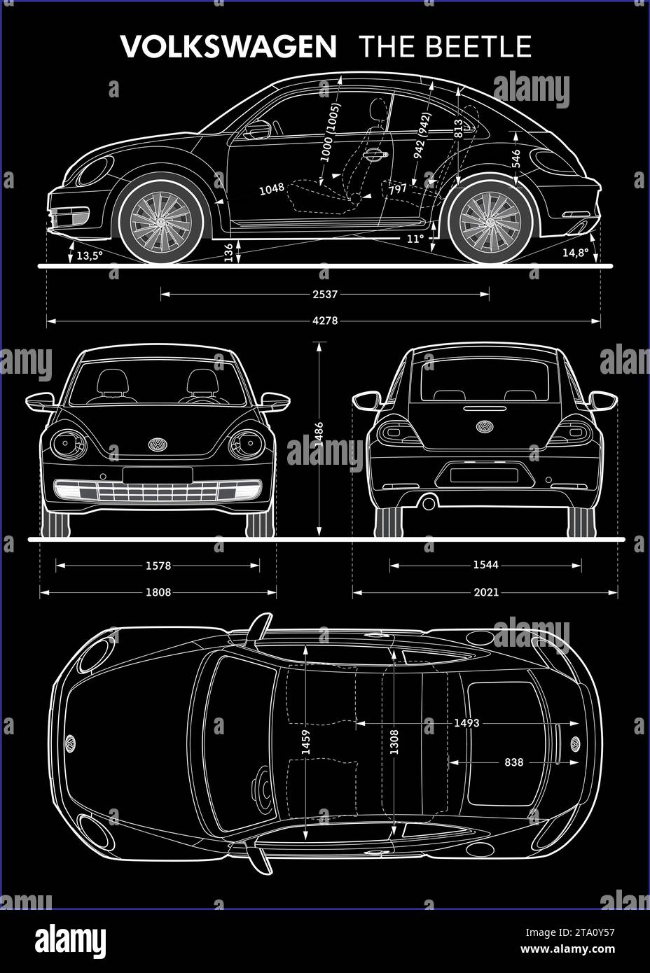 Volkswagen Beetle car blueprint Stock Photo - Alamy