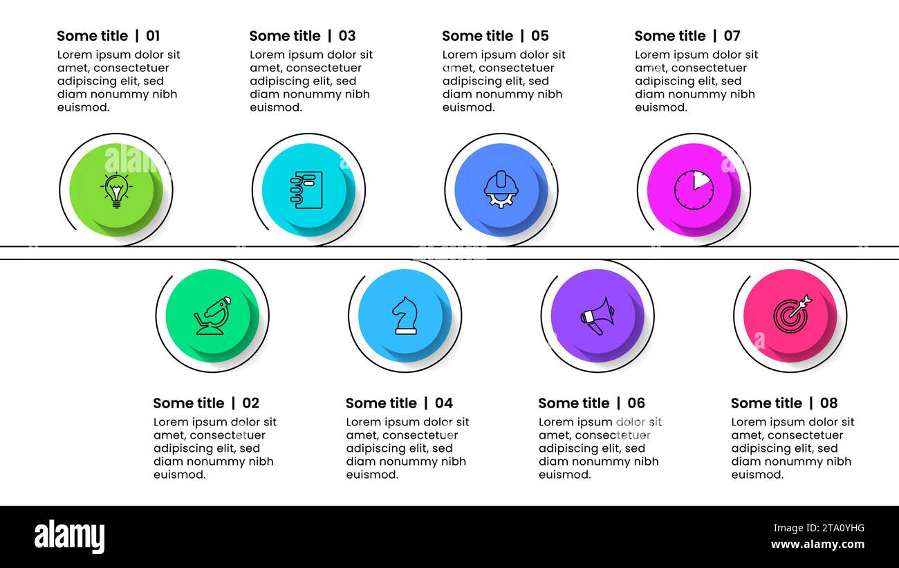 Infographic template with 8 options or steps. Line with circles. Can be ...