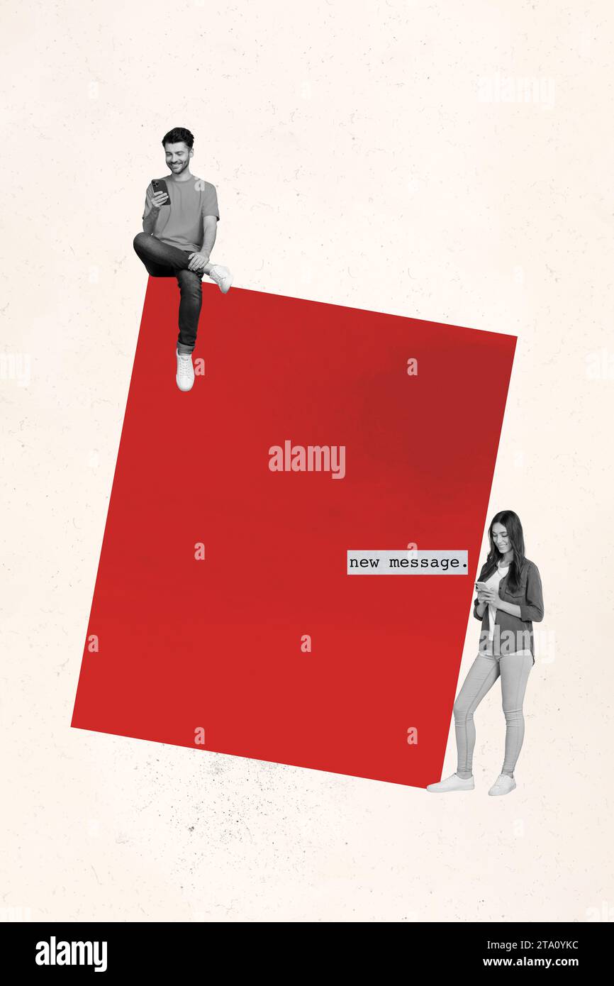 Composite collage picture image of two people communicate online ...