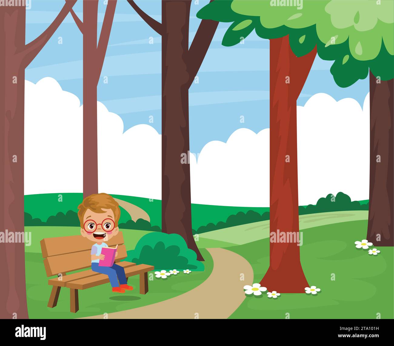 cute kid boy sitting on bench Stock Vector Image & Art - Alamy