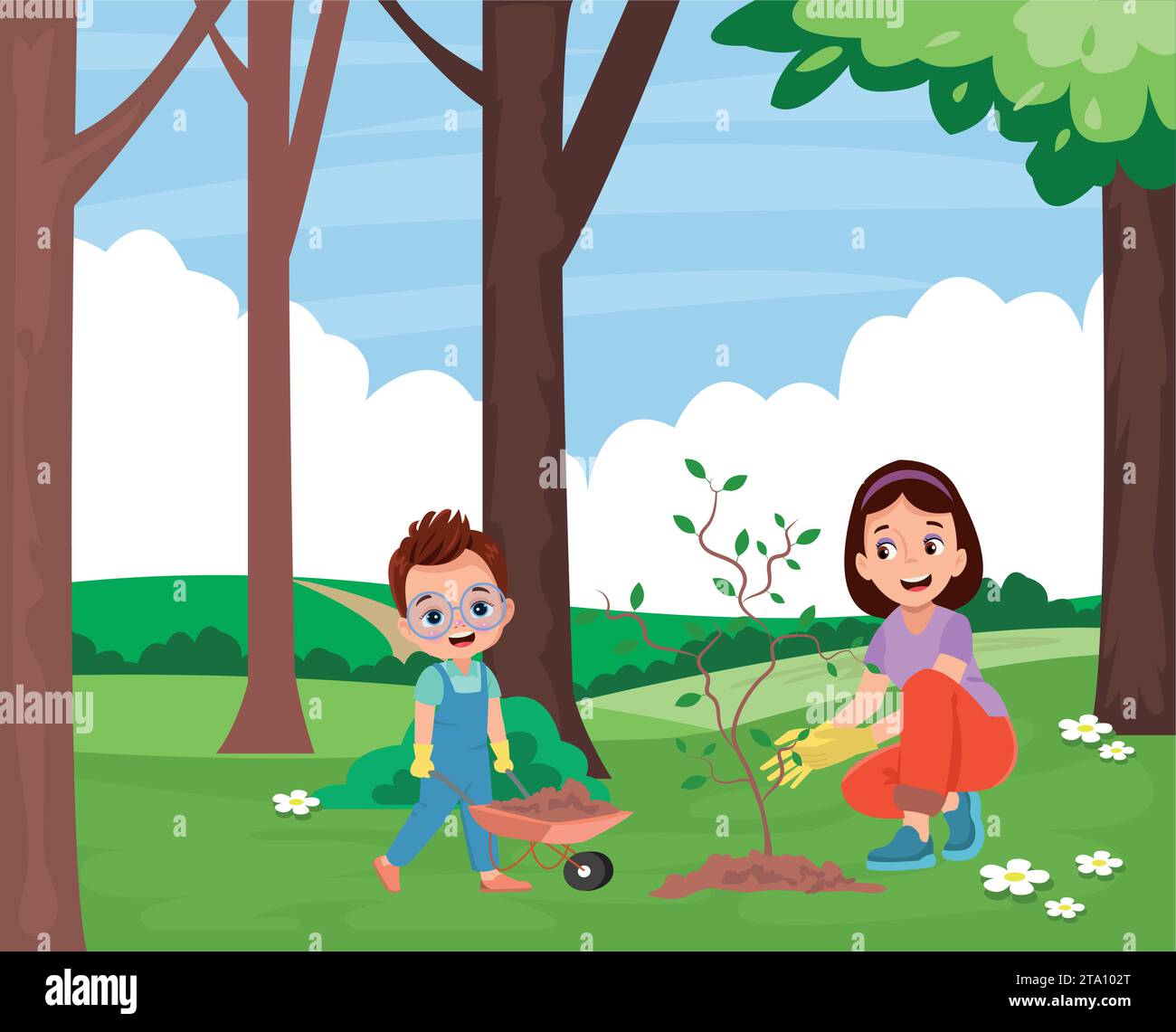 child and mother planting a sapling Stock Vector Image & Art - Alamy