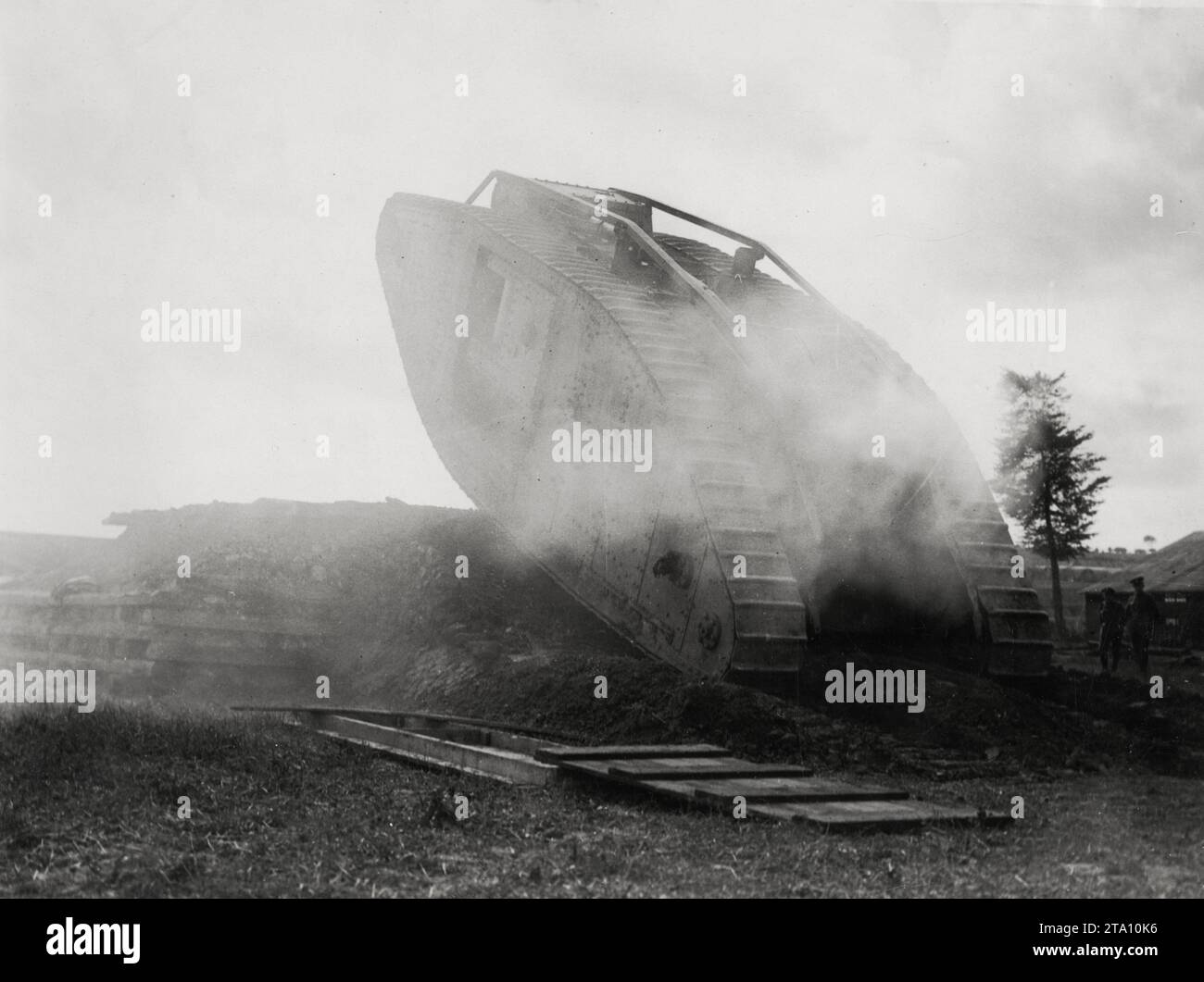 WW1 World War I - A British tank navigating a steep obstacle Stock ...