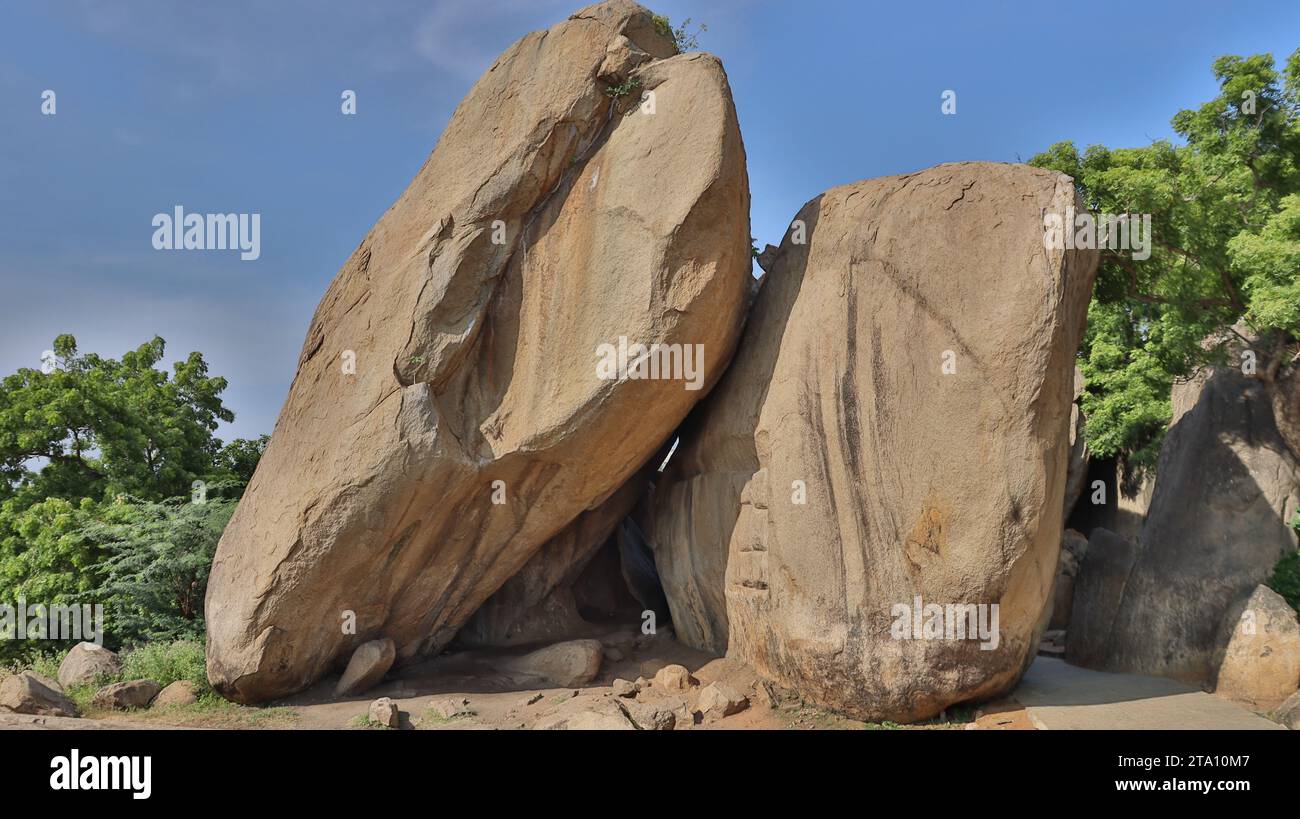 Two huge stones formed a natural stone cave formation Stock Photo - Alamy