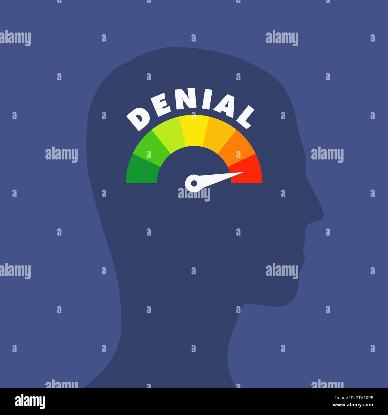 Denial level meter on a person head profile view. Psychology concept ...