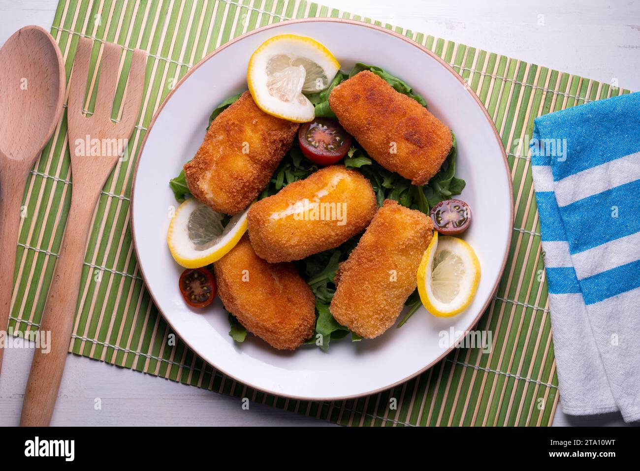 Fish croquettes. Traditional tapas of the coastal areas in Spain Stock ...
