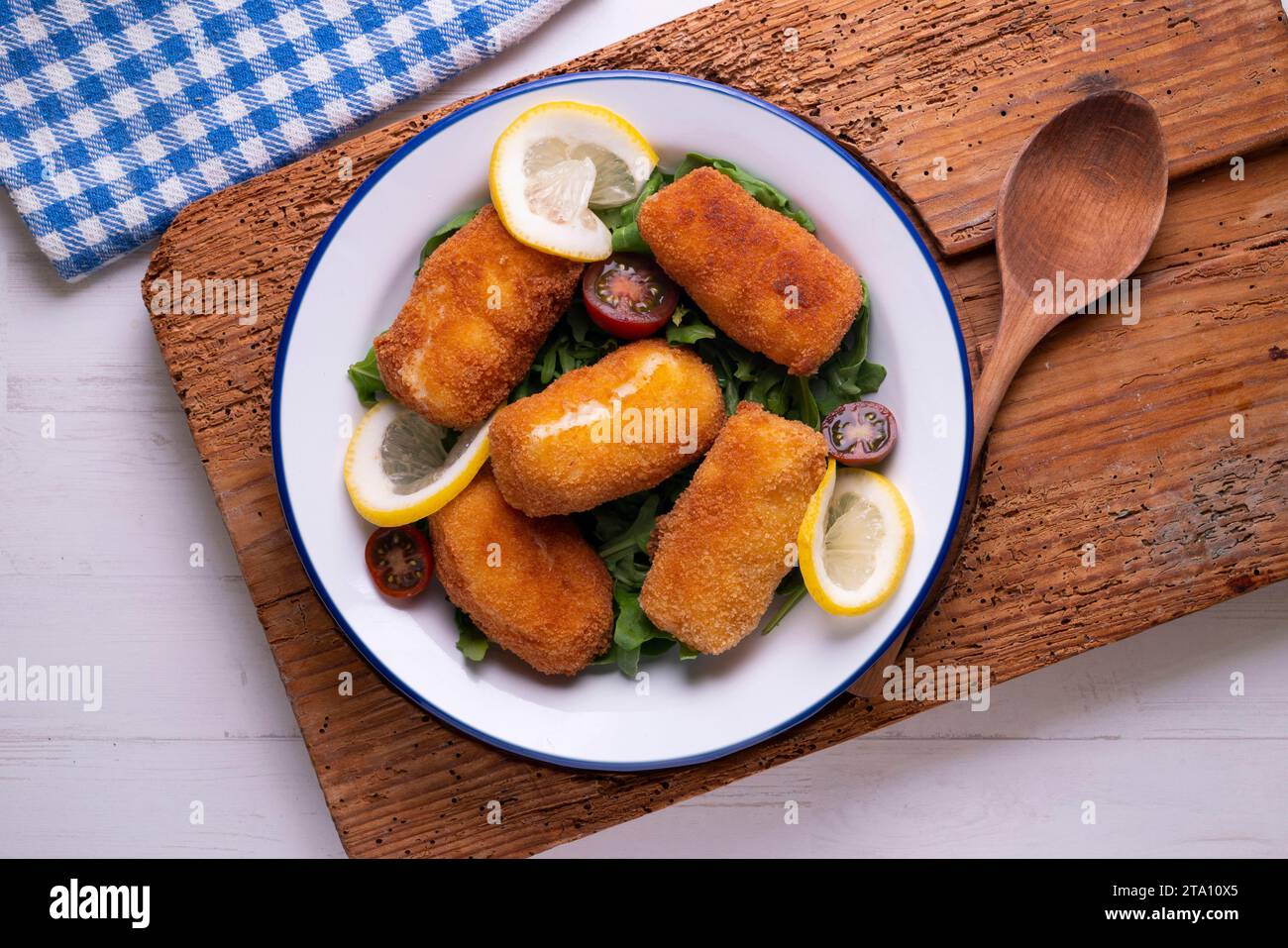 Fish croquettes. Traditional tapas of the coastal areas in Spain Stock ...