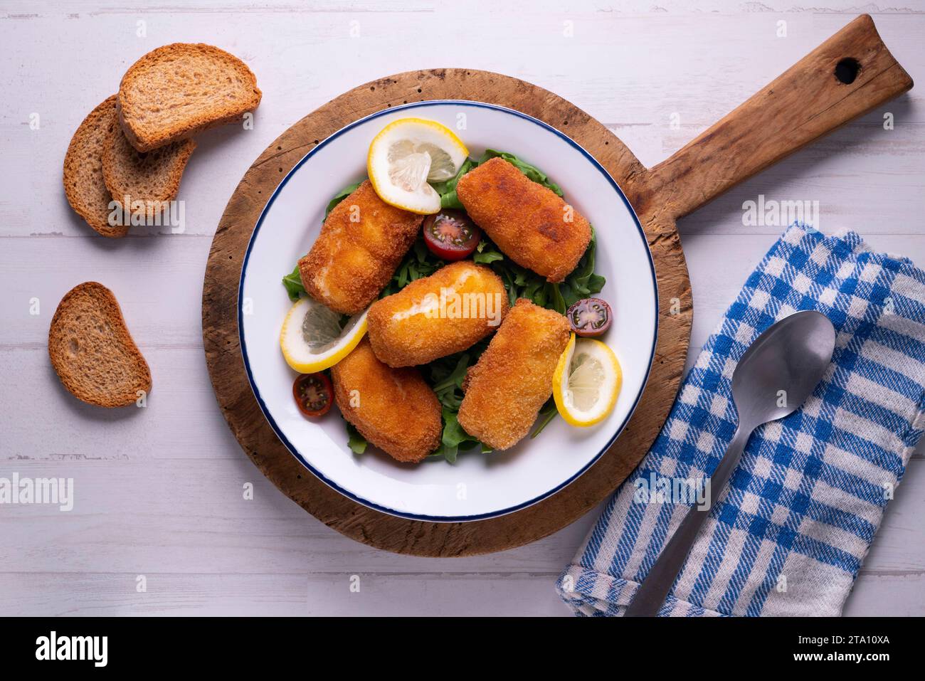 Fish croquettes. Traditional tapas of the coastal areas in Spain Stock ...