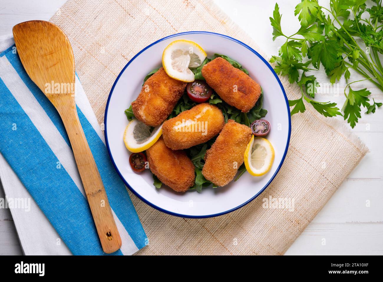 Fish croquettes. Traditional tapas of the coastal areas in Spain Stock ...