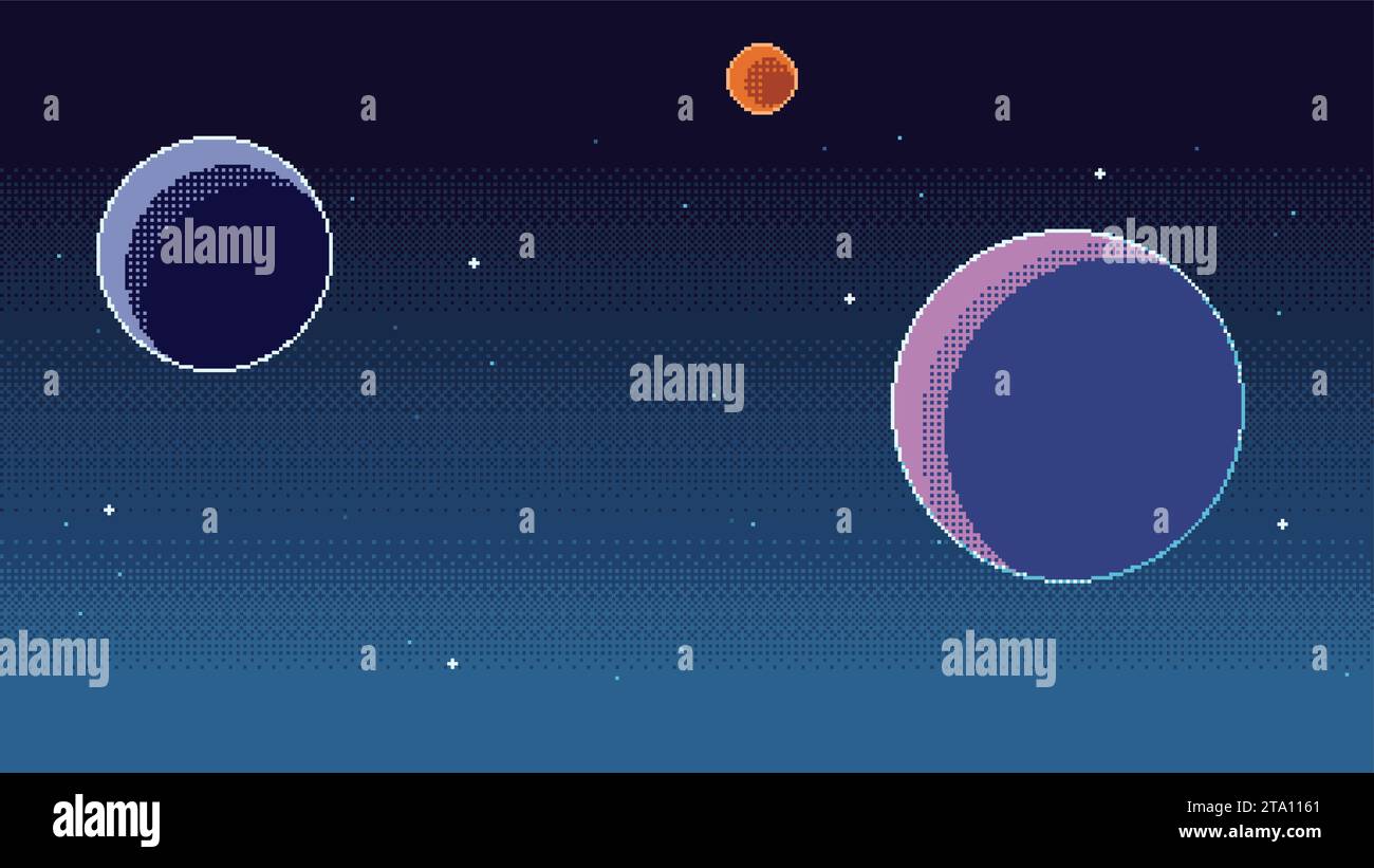 Pixel art space background. Planets and stars in retro 8 bit video game ... Pixel art space background. Planets and stars in retro 8 bit video game ...