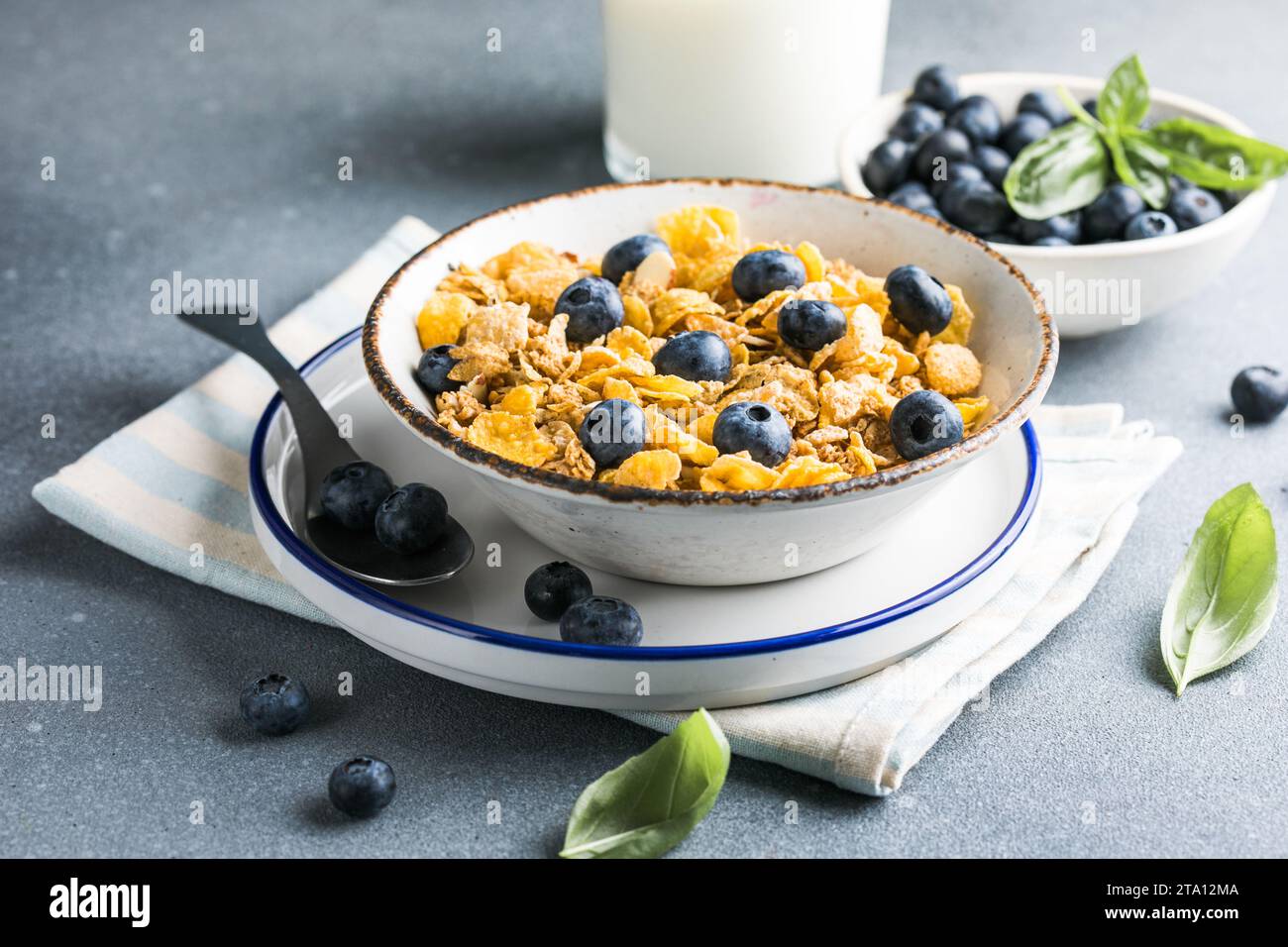 cornflakes bowl breakfast food and snack for healthy food concept ...