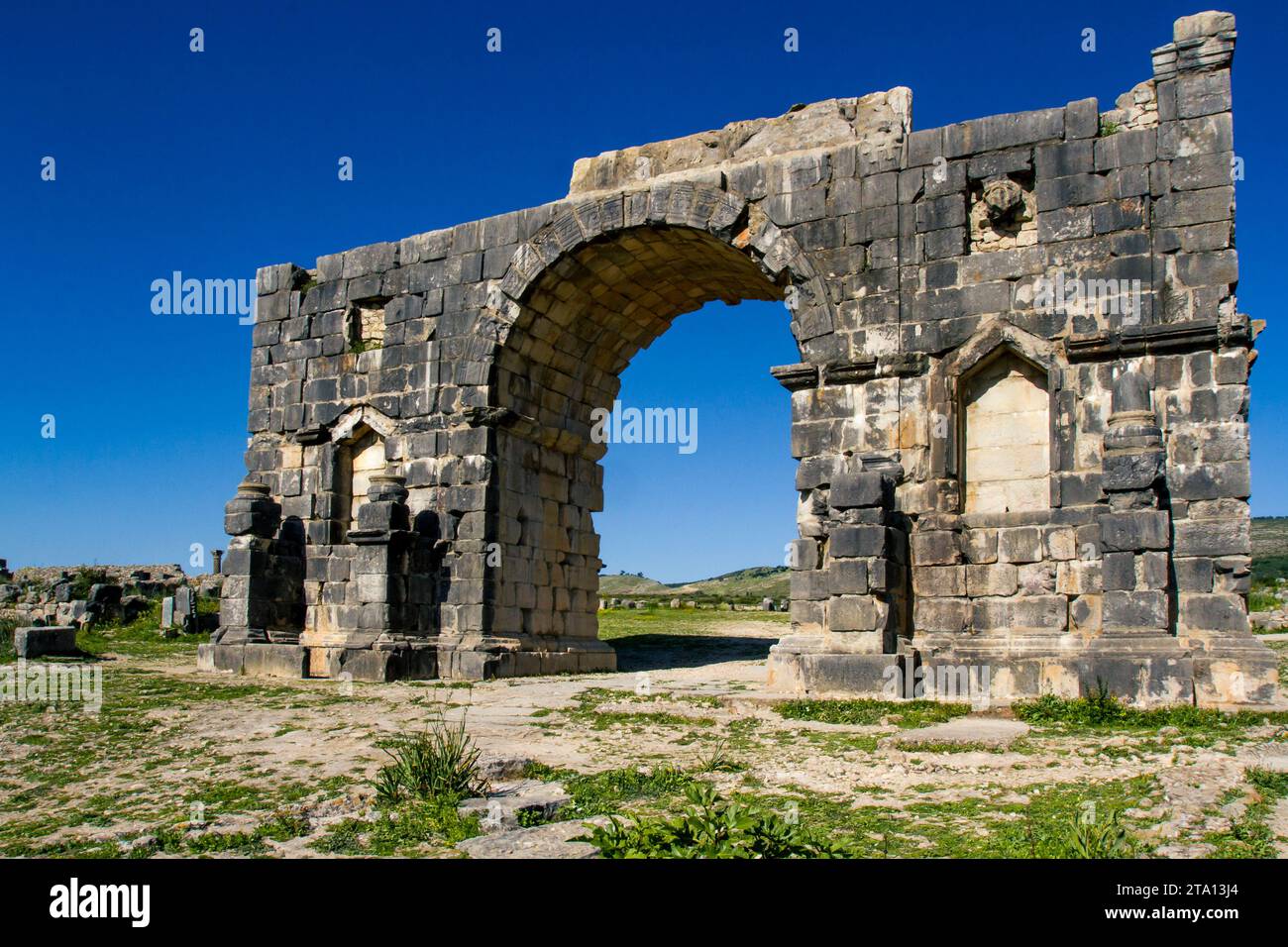 UNESCO heritage.Extensive complex of ruins of the Roman city Volubilis ...