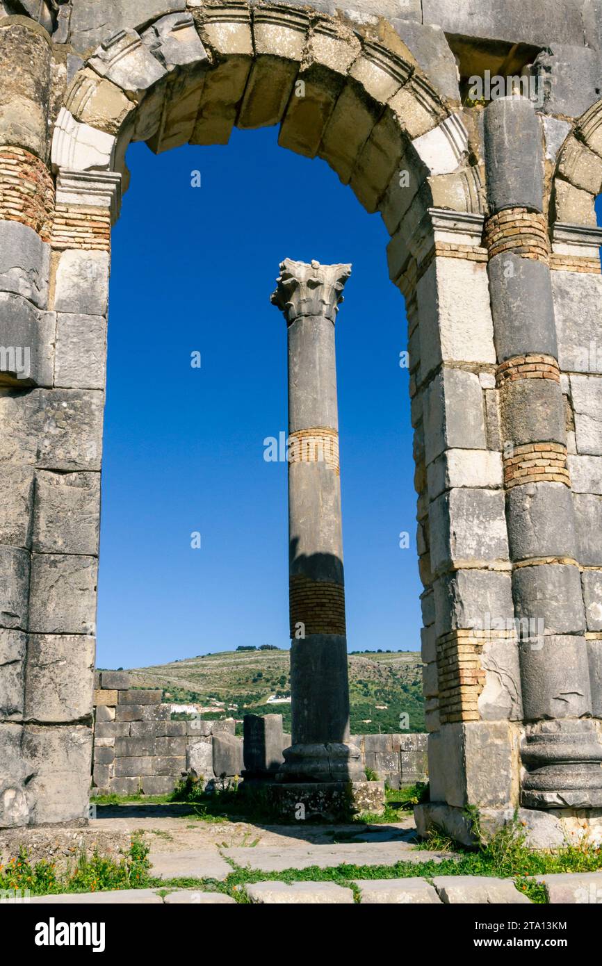 UNESCO heritage.Extensive complex of ruins of the Roman city Volubilis ...