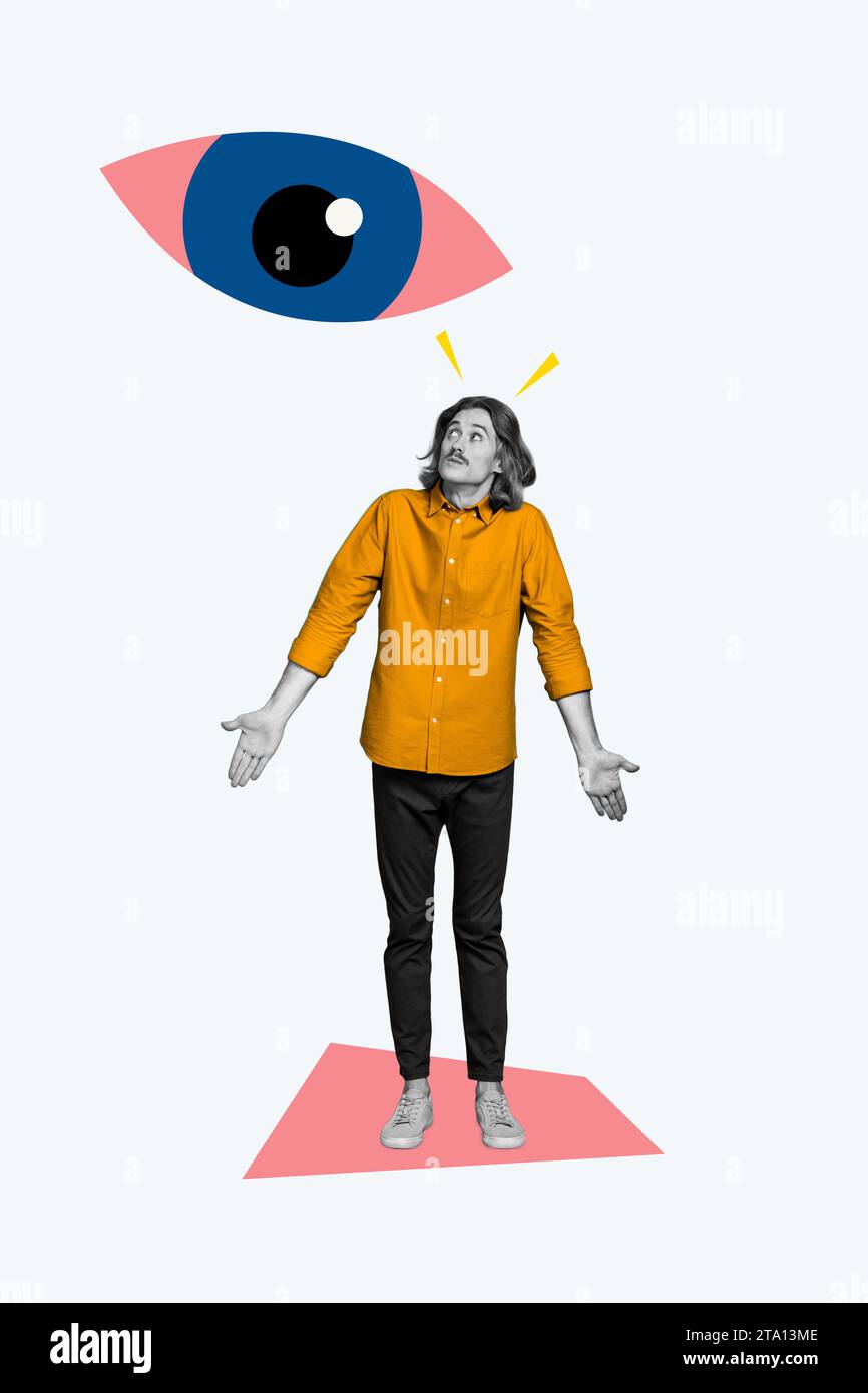 Creative artwork poster collage banner of questioned man shrug ...
